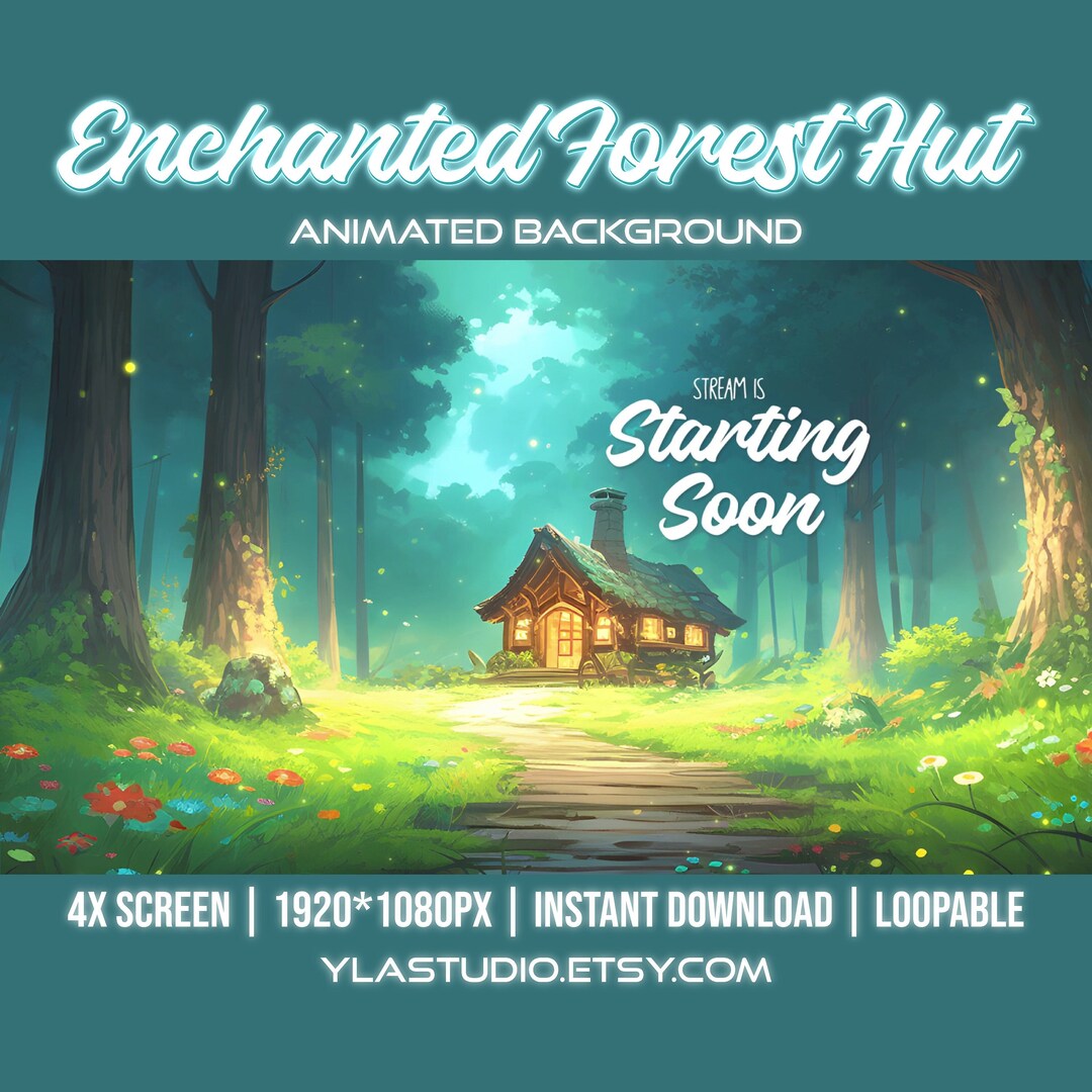 Enchanted Forest Hut Animated Background | Firefly Forest Overlay ...