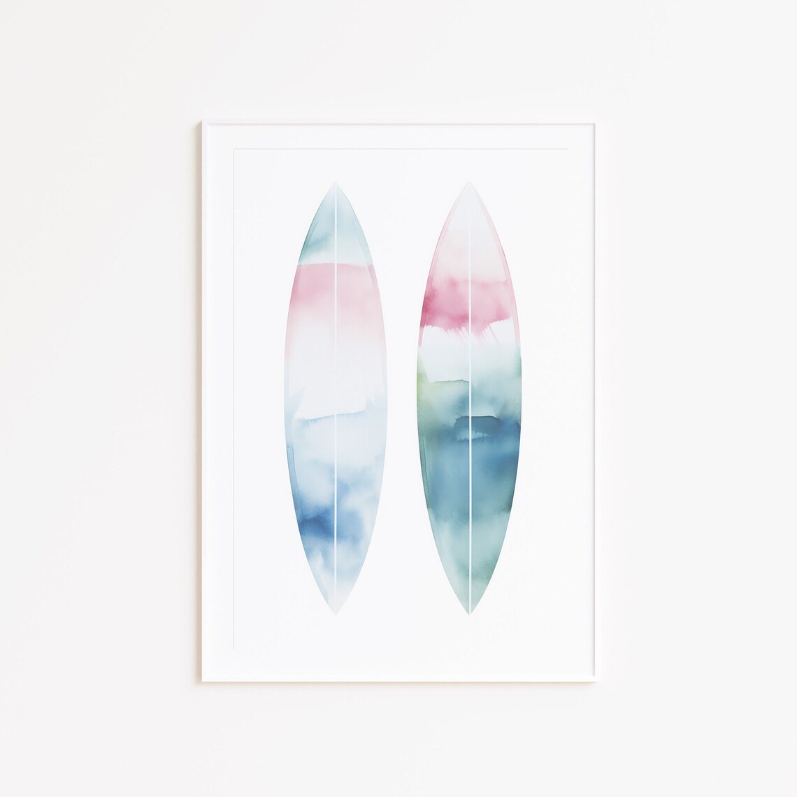 Surf Art Watercolor Minimalist Surfboard Decor Pink & Blue - Etsy