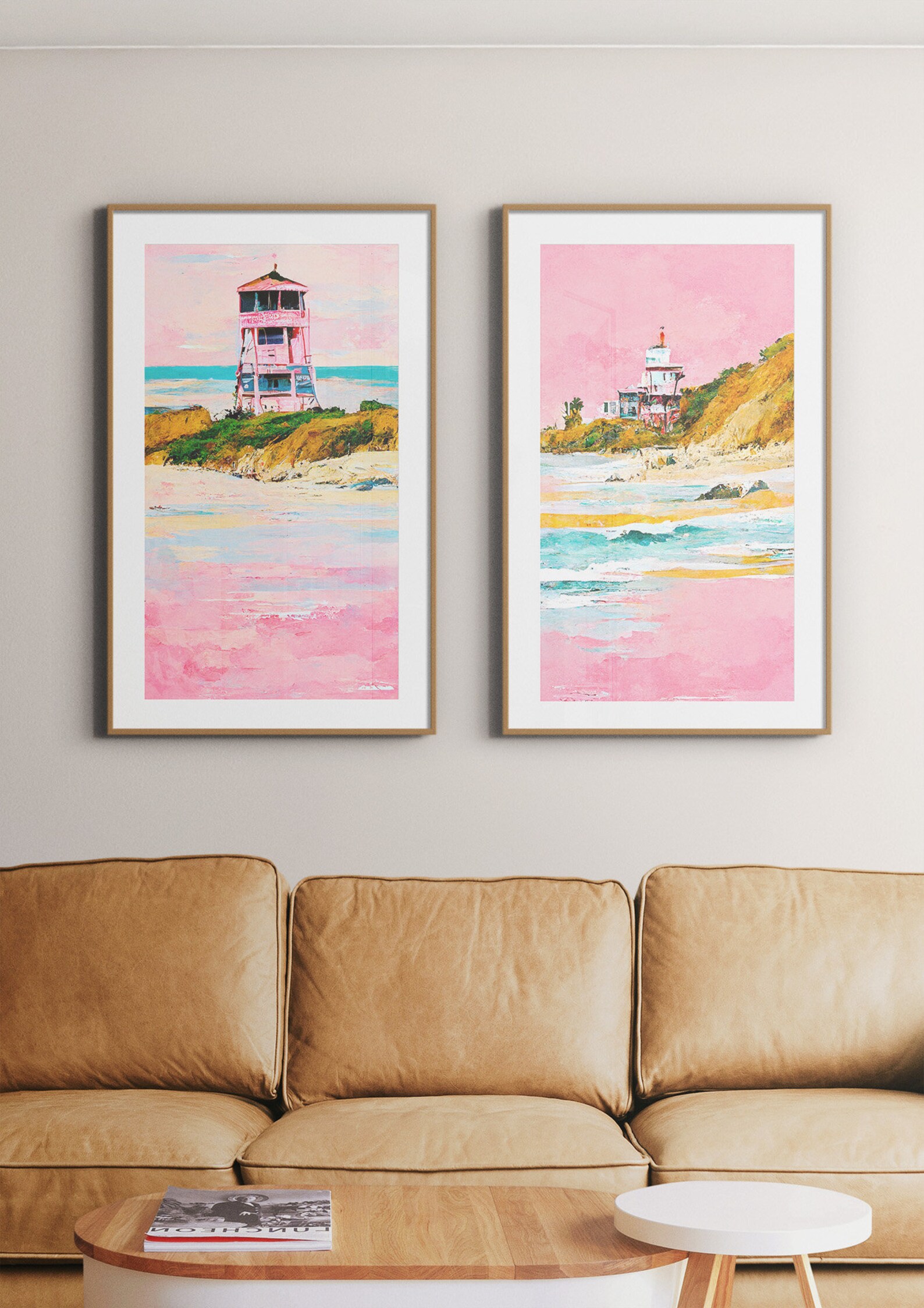 Pink Boho Beach Prints, Printable Ocean Decor, Wall Art Set of 3, Beach ...