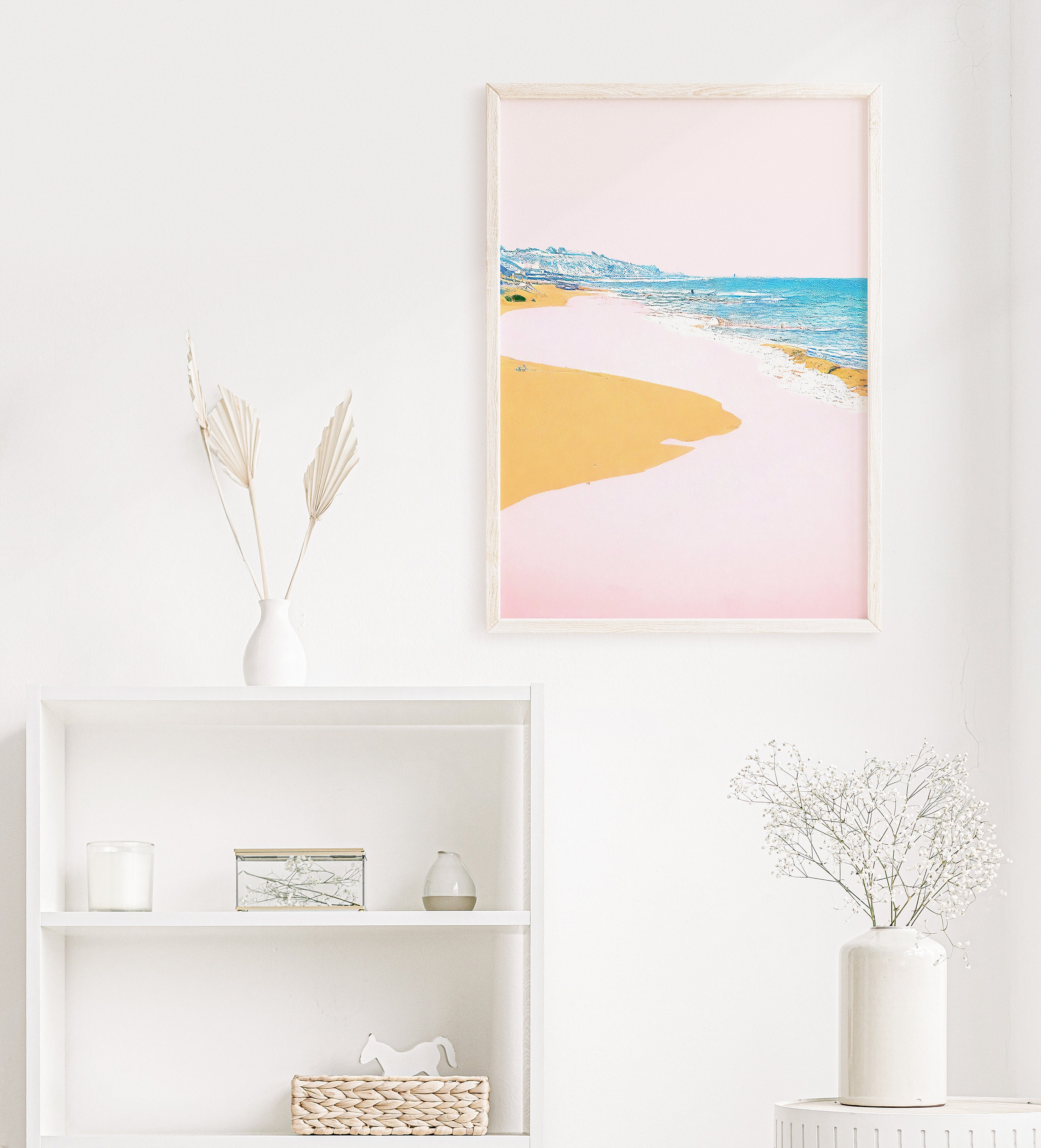 Pink Boho Beach Wall Art Printable Surf Print Pastel Coastal - Etsy