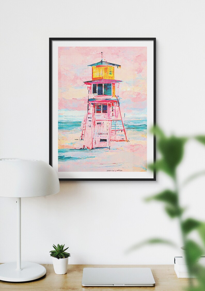 Pink Lifeguard Tower Print Printable Boho Beach Wall Art - Etsy