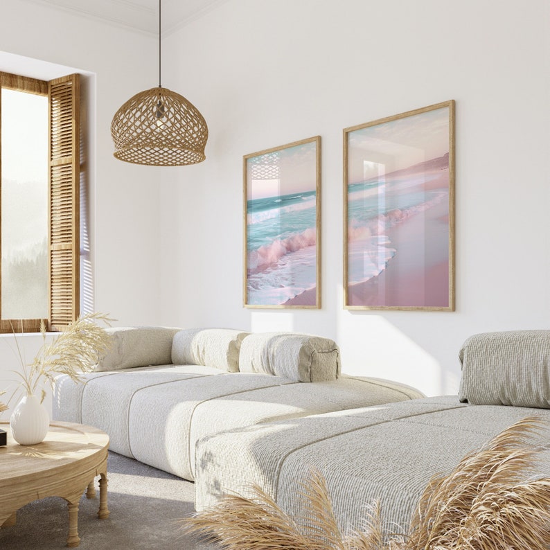 Pink Ocean Pastell Strand Print 2er Set Boho Küsten Wandkunst ...