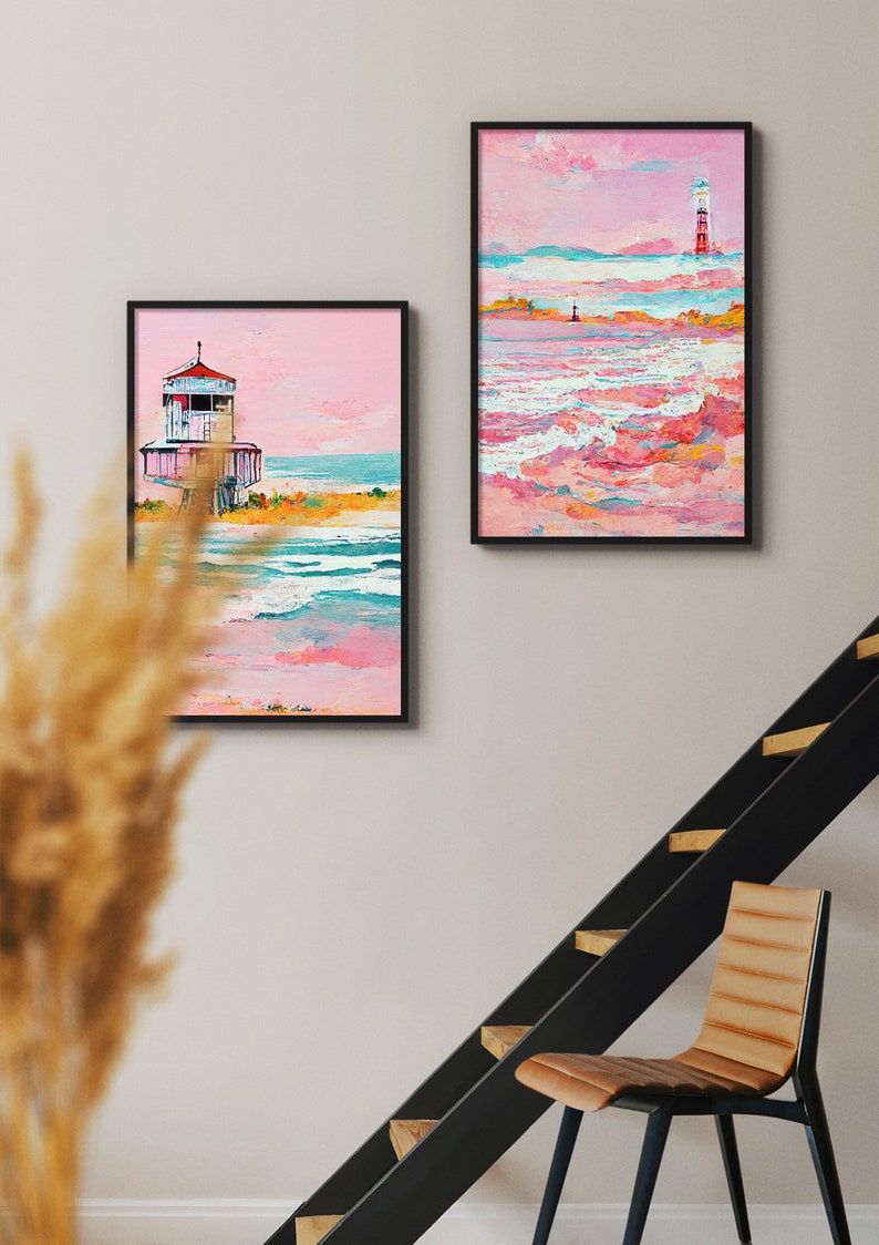 Pink California Beach Wall Art Surf Art Printable Boho - Etsy