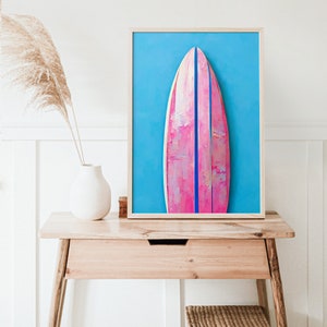 Surfboard Wall Art Boho Pink & Blue Beach Print Printable - Etsy