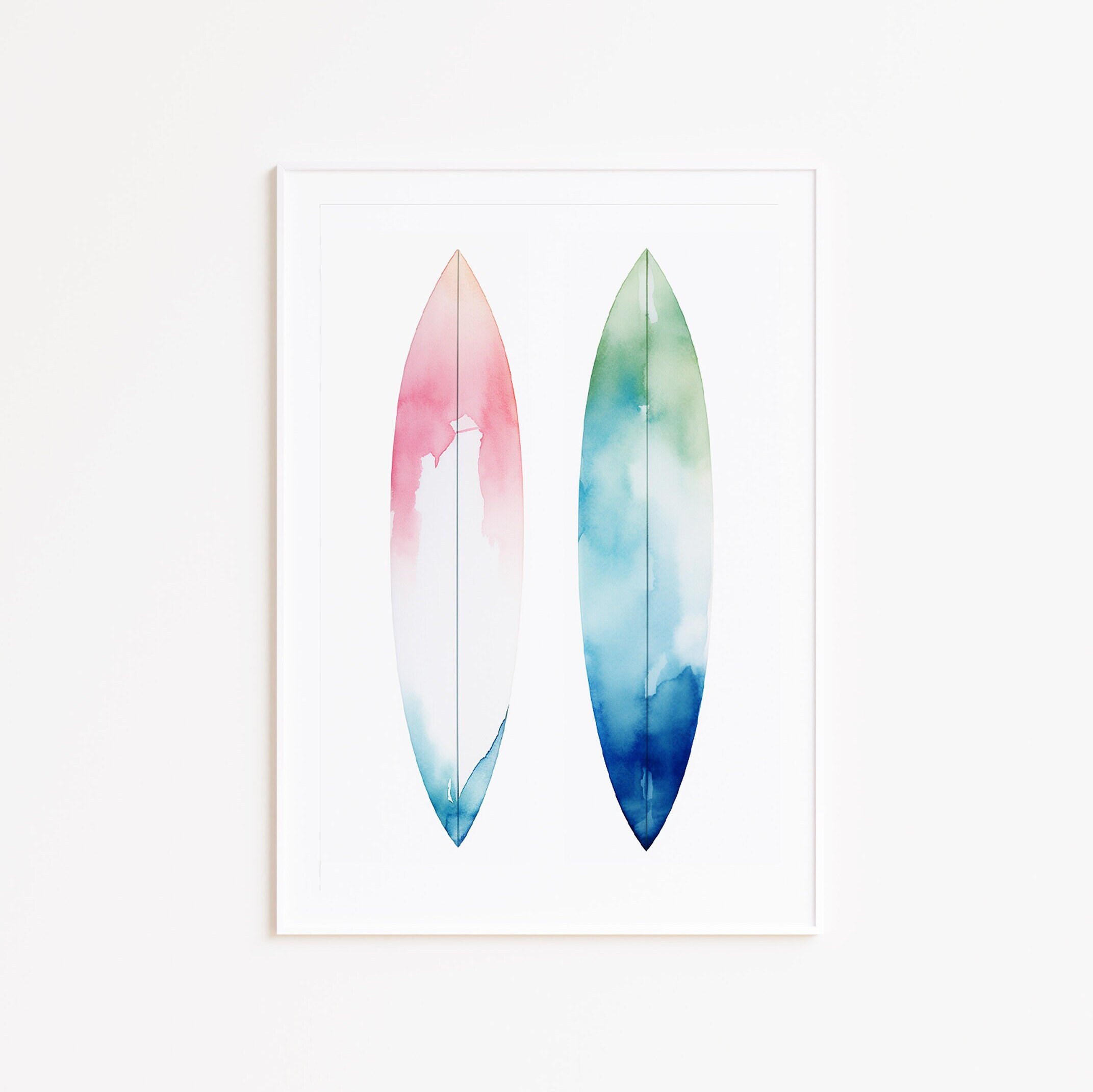 Watercolor Surfboard Wall Art, Boho Beach Decor, Minimalist Pink & Blue ...