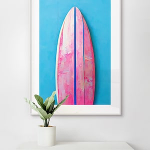 Surfboard Wall Art Boho Pink & Blue Beach Print Printable - Etsy