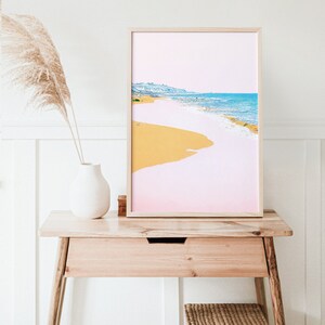 Pink Boho Beach Wall Art, Printable Surf Print, Pastel Coastal Poster ...
