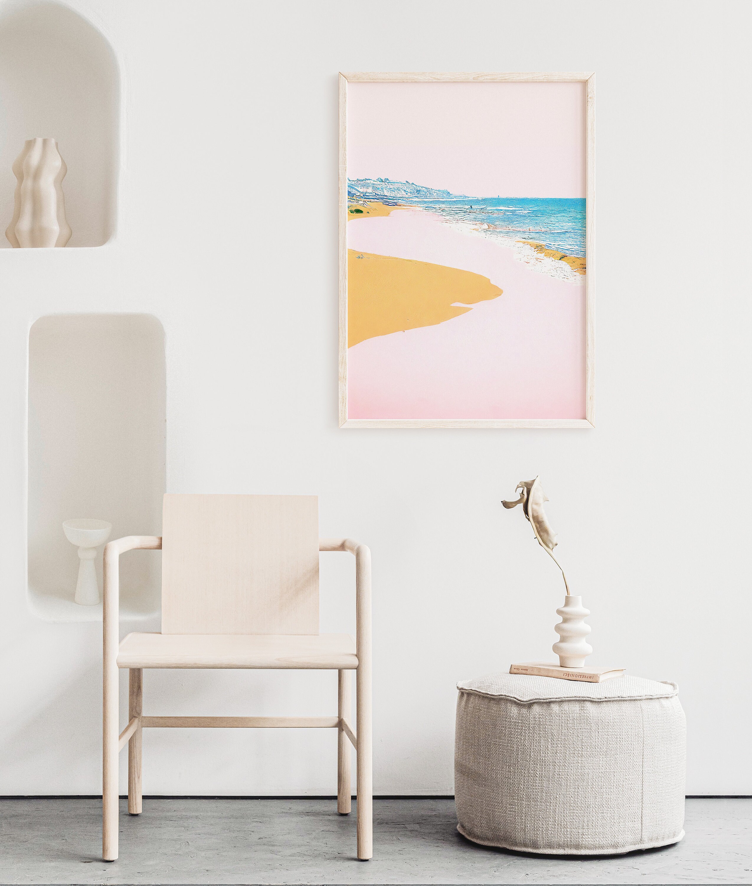 Pink Boho Beach Wall Art Printable Surf Print Pastel Coastal - Etsy