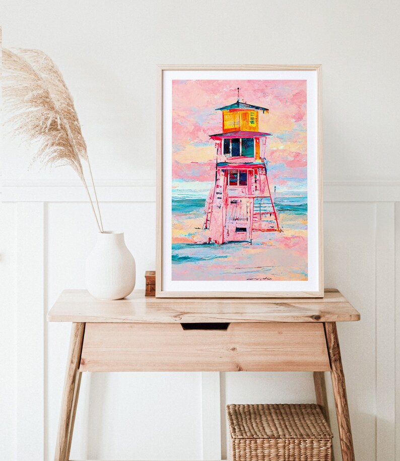 Pink Lifeguard Tower Print Printable Boho Beach Wall Art - Etsy