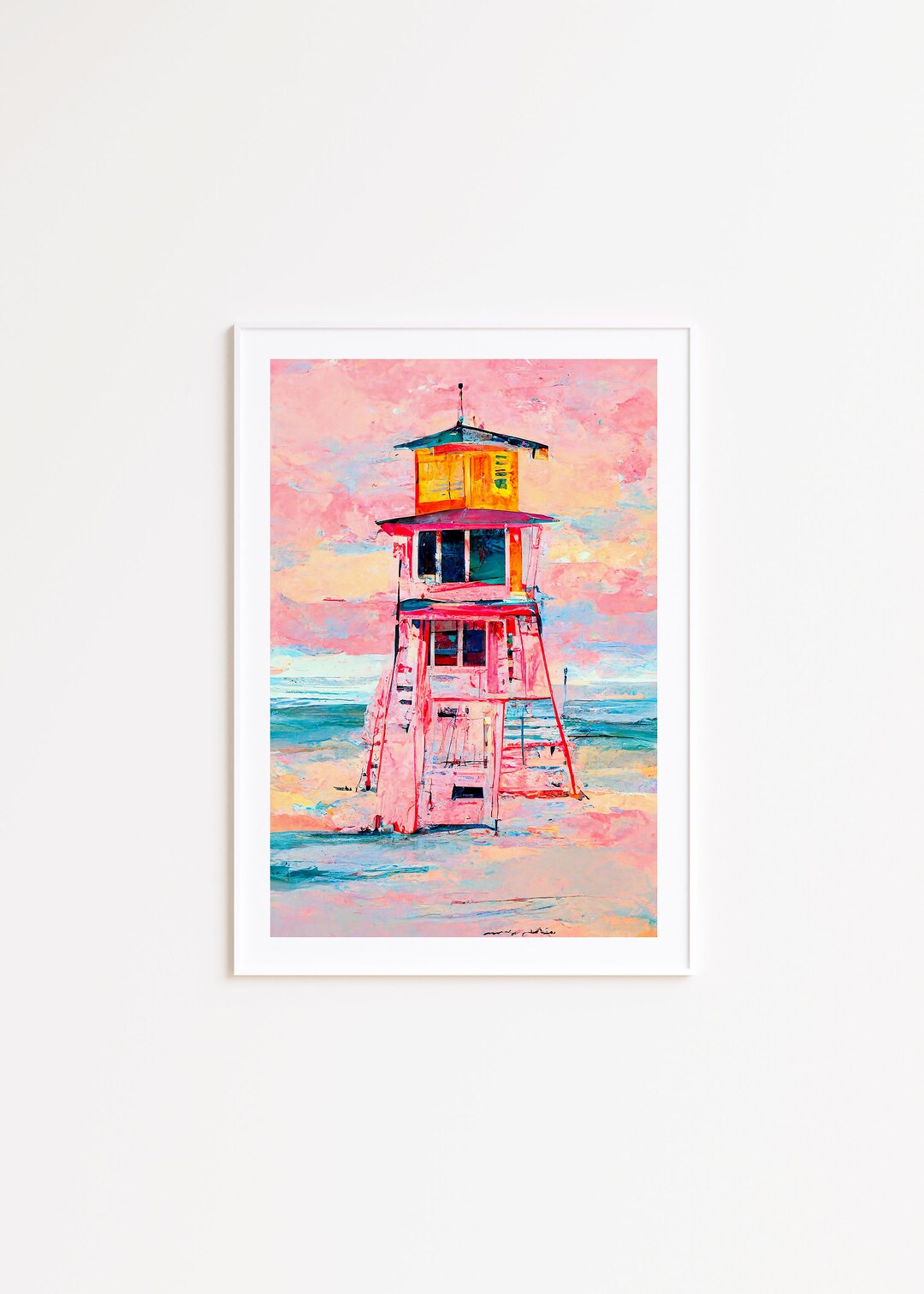 Pink Lifeguard Tower Print Printable Boho Beach Wall Art - Etsy