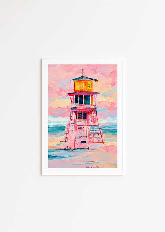 Pink Lifeguard Tower Print Printable Boho Beach Wall Art - Etsy