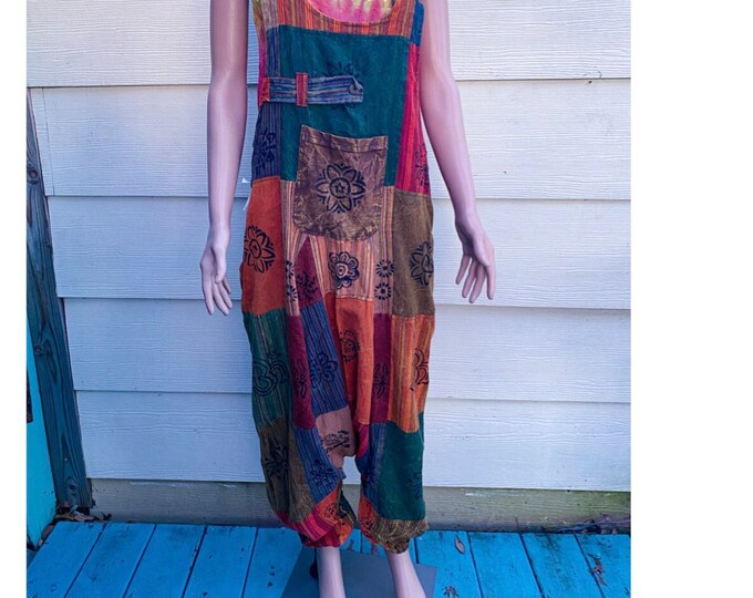 Boho Patchwork Overall in Pants,hippie Patchwork Baggy Overall,wide Legs Patchwork Overall ...
