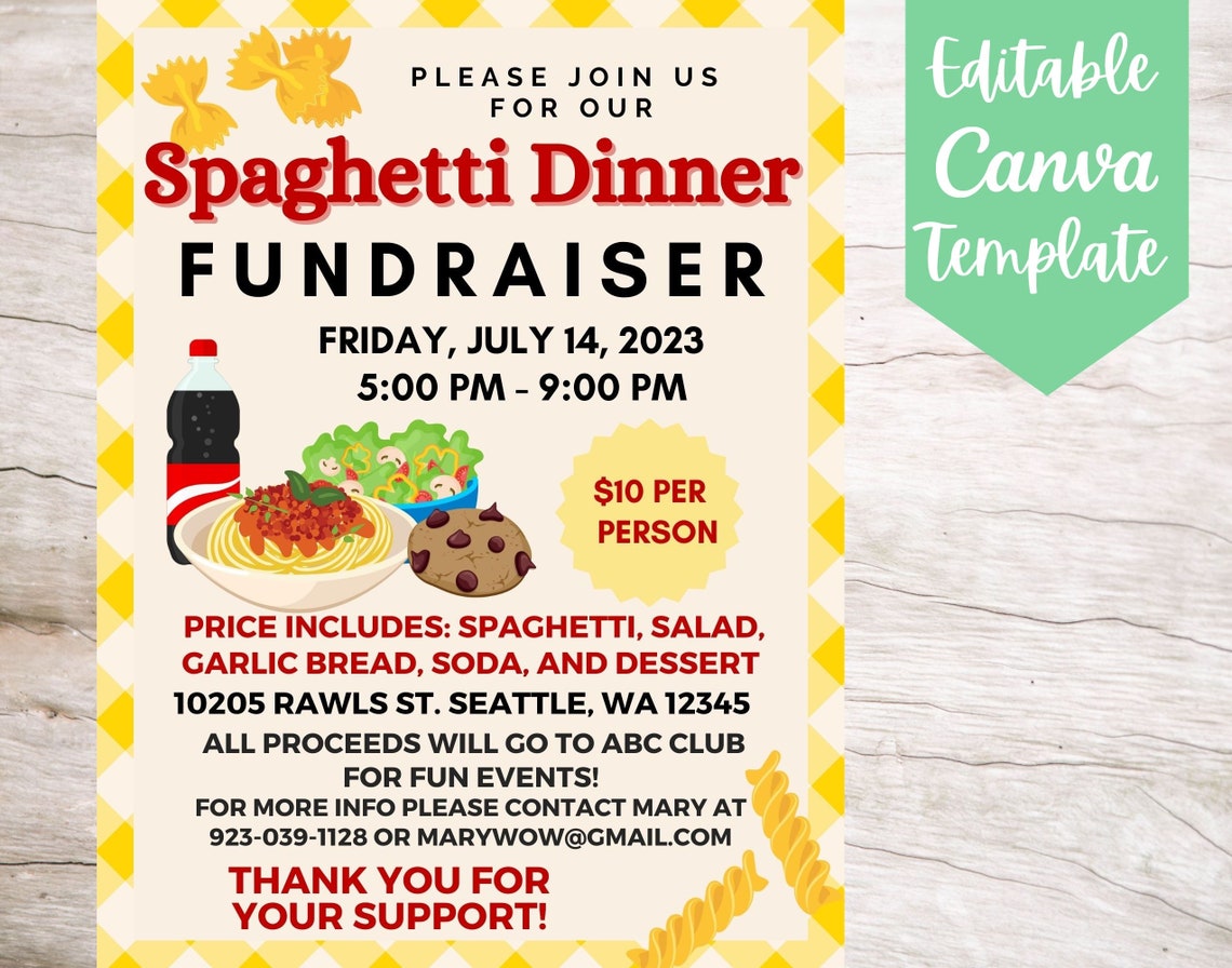 EDITABLE INVITATION, Printable Spaghetti Dinner Fundraiser Flyer ...