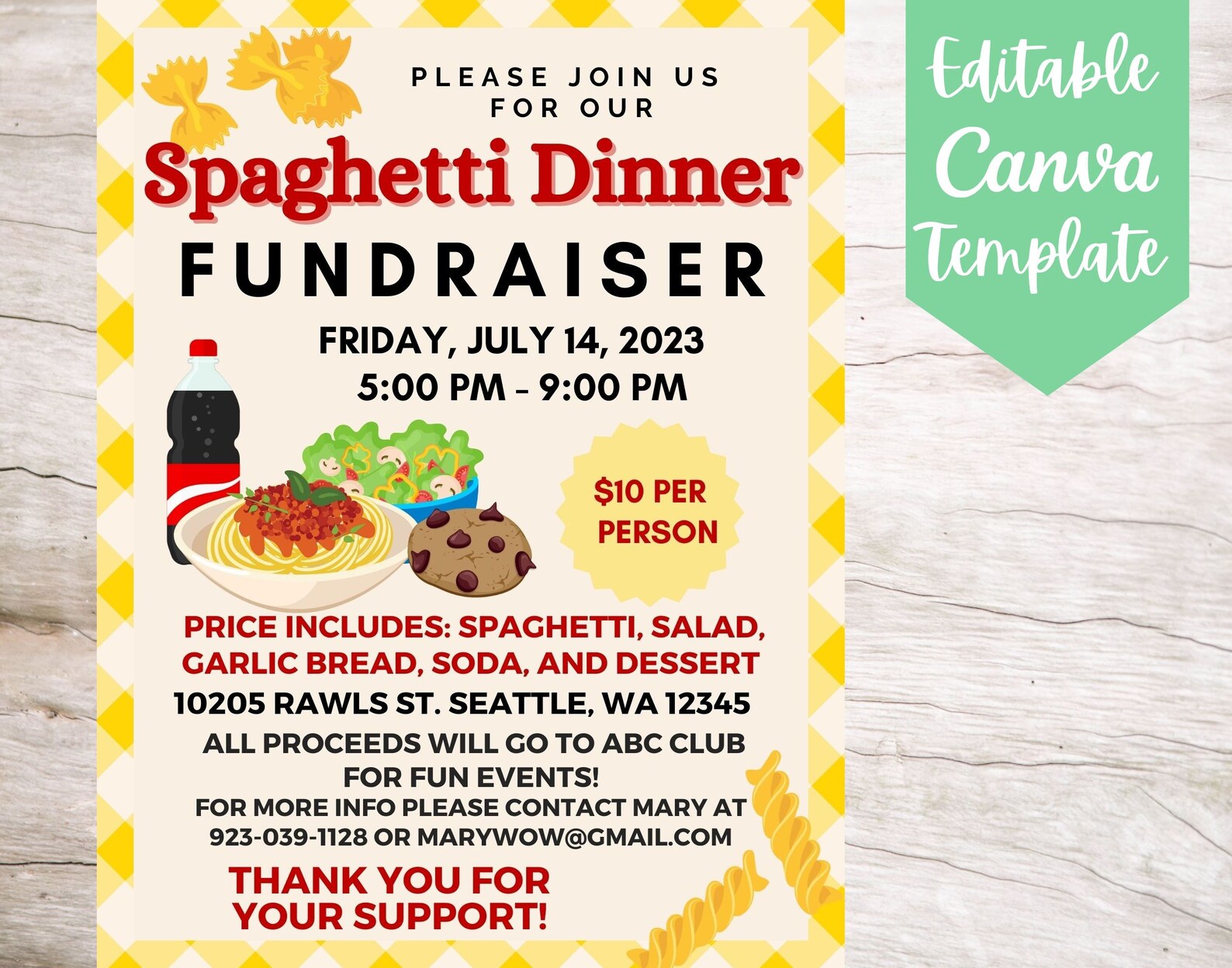 EDITABLE INVITATION, Printable Spaghetti Dinner Fundraiser Flyer ...