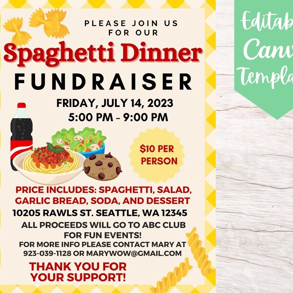 Spaghetti Dinner Flyer Template - Etsy