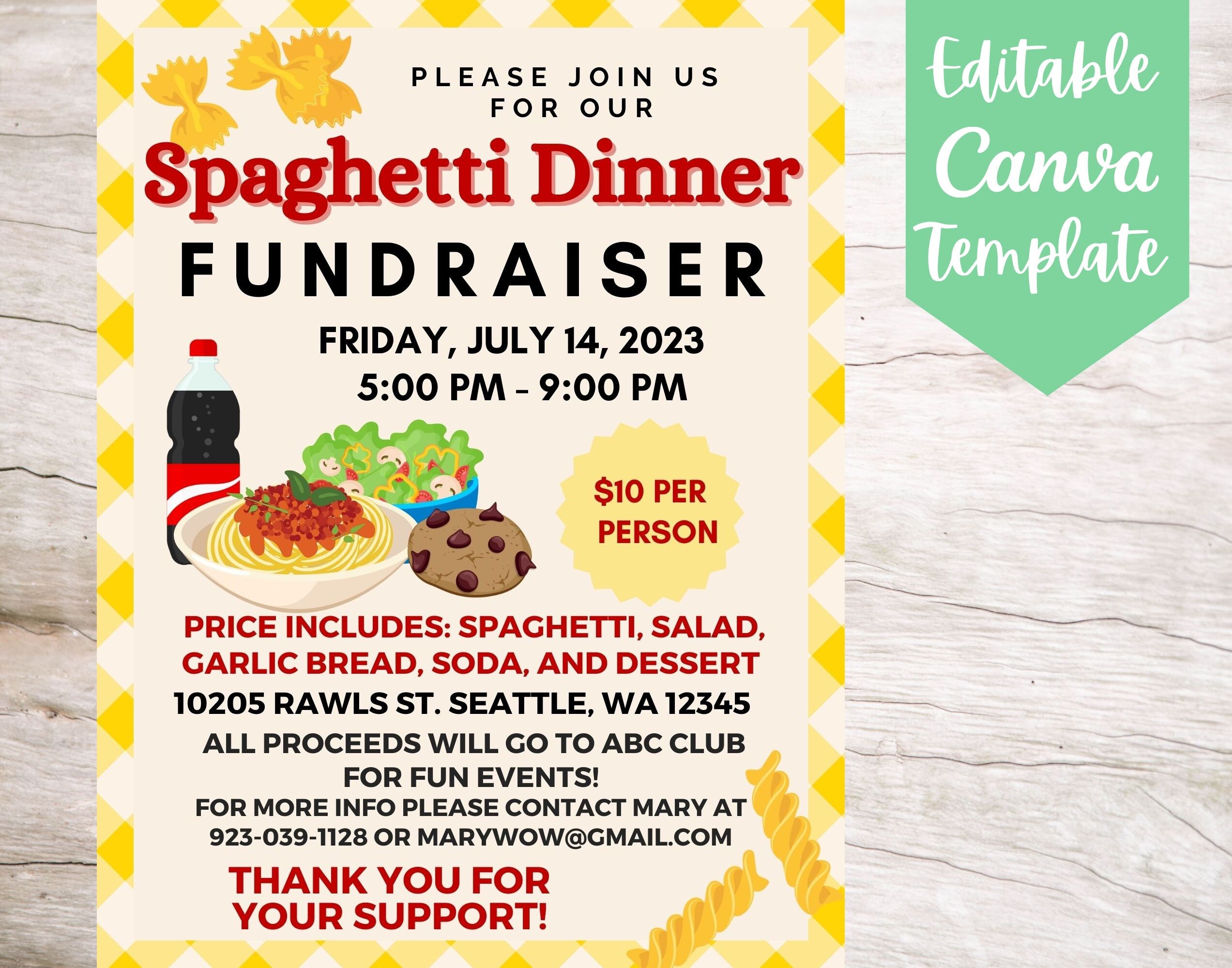 EDITABLE INVITATION, Printable Spaghetti Dinner Fundraiser Flyer ...