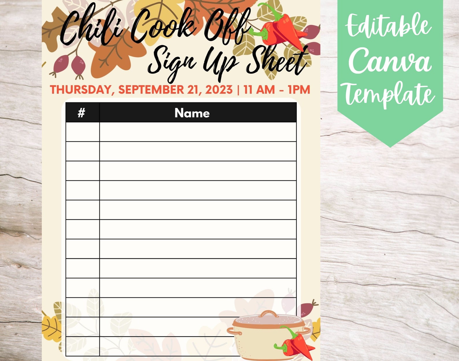EDITABLE and Printable Chili Cook off Sign up Sheet Template, Instant ...