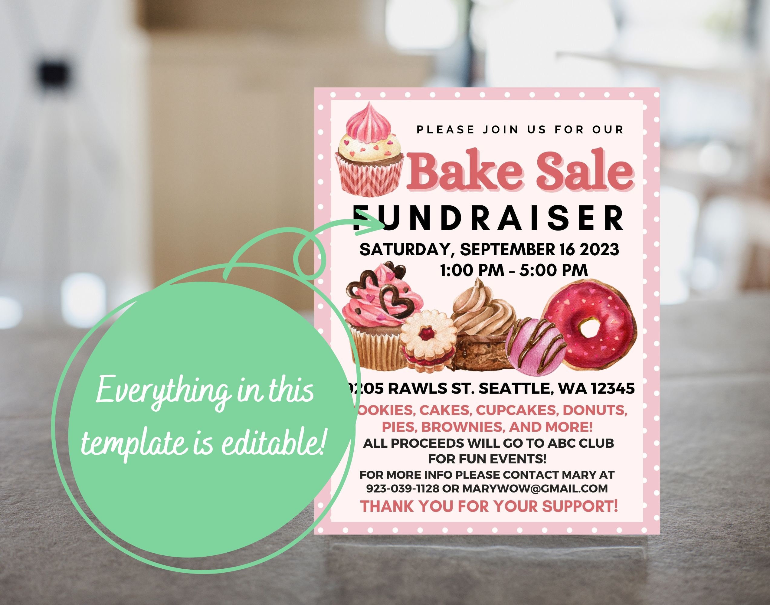 EDITABLE and Printable Bake Sale Fundraiser Flyer Template, Instant ...
