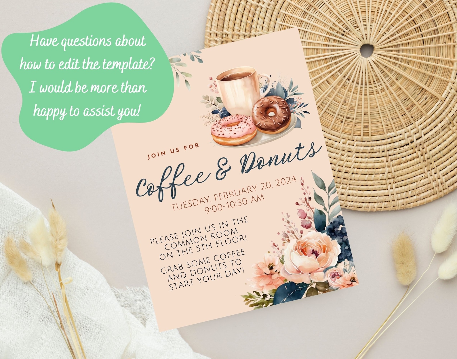 Coffee and Donuts Event Flyer Template (editable and Printable Digital ...