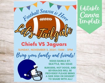 Editable and Printable Football Tailgate Party Invitation Flyer ...