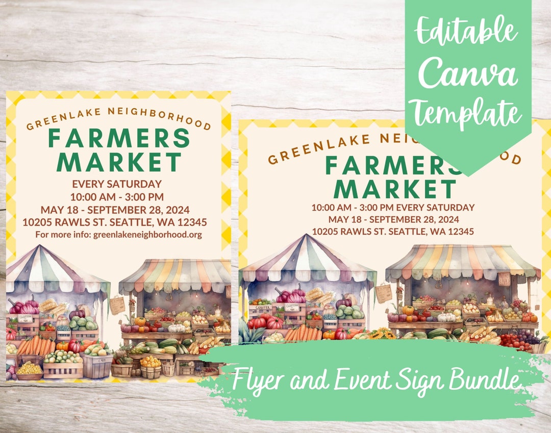 Farmers Market Flyer and Event Sign Template Bundle, Editable and ...