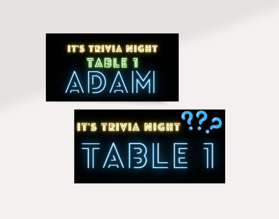 Editable Name Tent and Table Number Tent Trivia Night Template Bundle ...