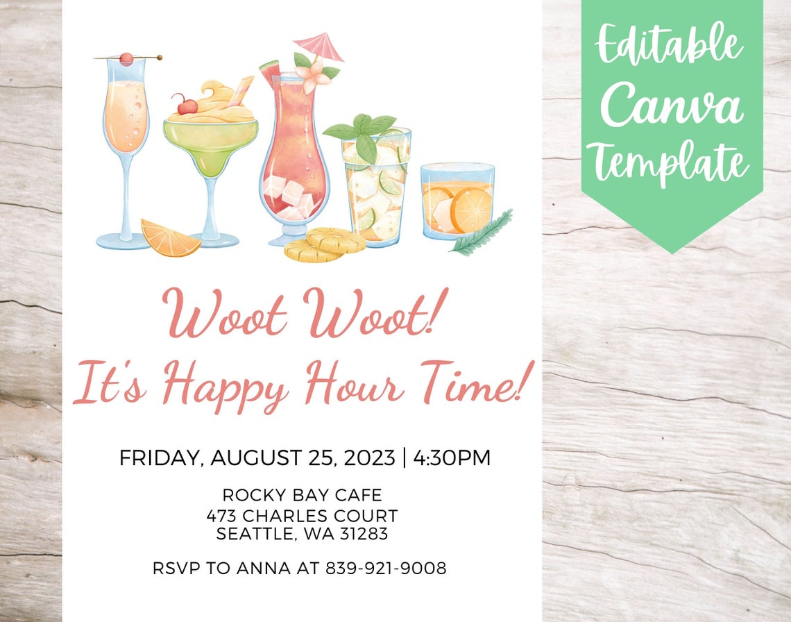 EDITABLE and Printable It's Happy Hour Time Event Flyer Template ...