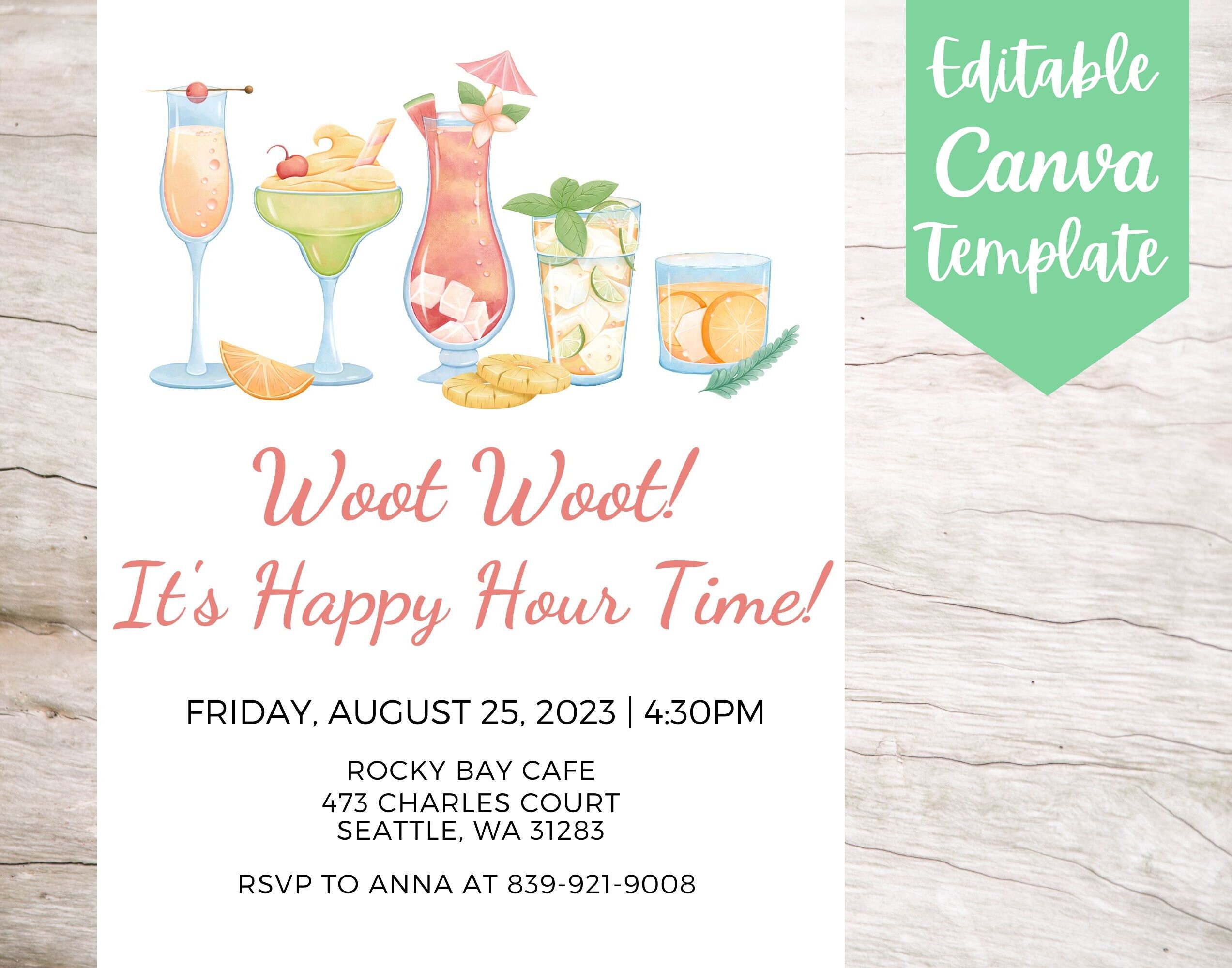 EDITABLE and Printable It's Happy Hour Time Event Flyer Template ...