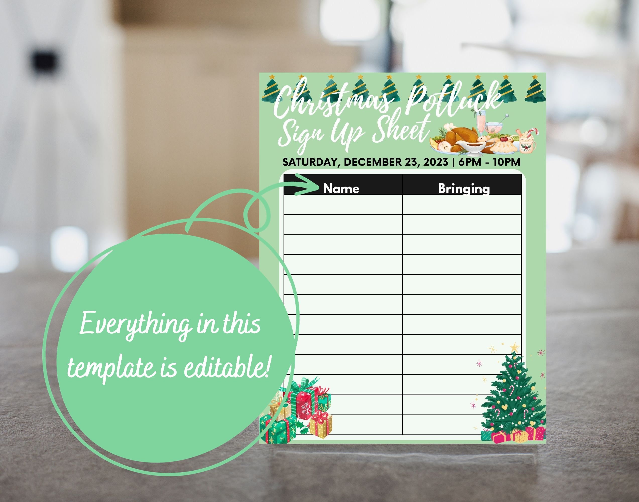 EDITABLE and Printable Christmas Potluck Sign up Sheet Template ...