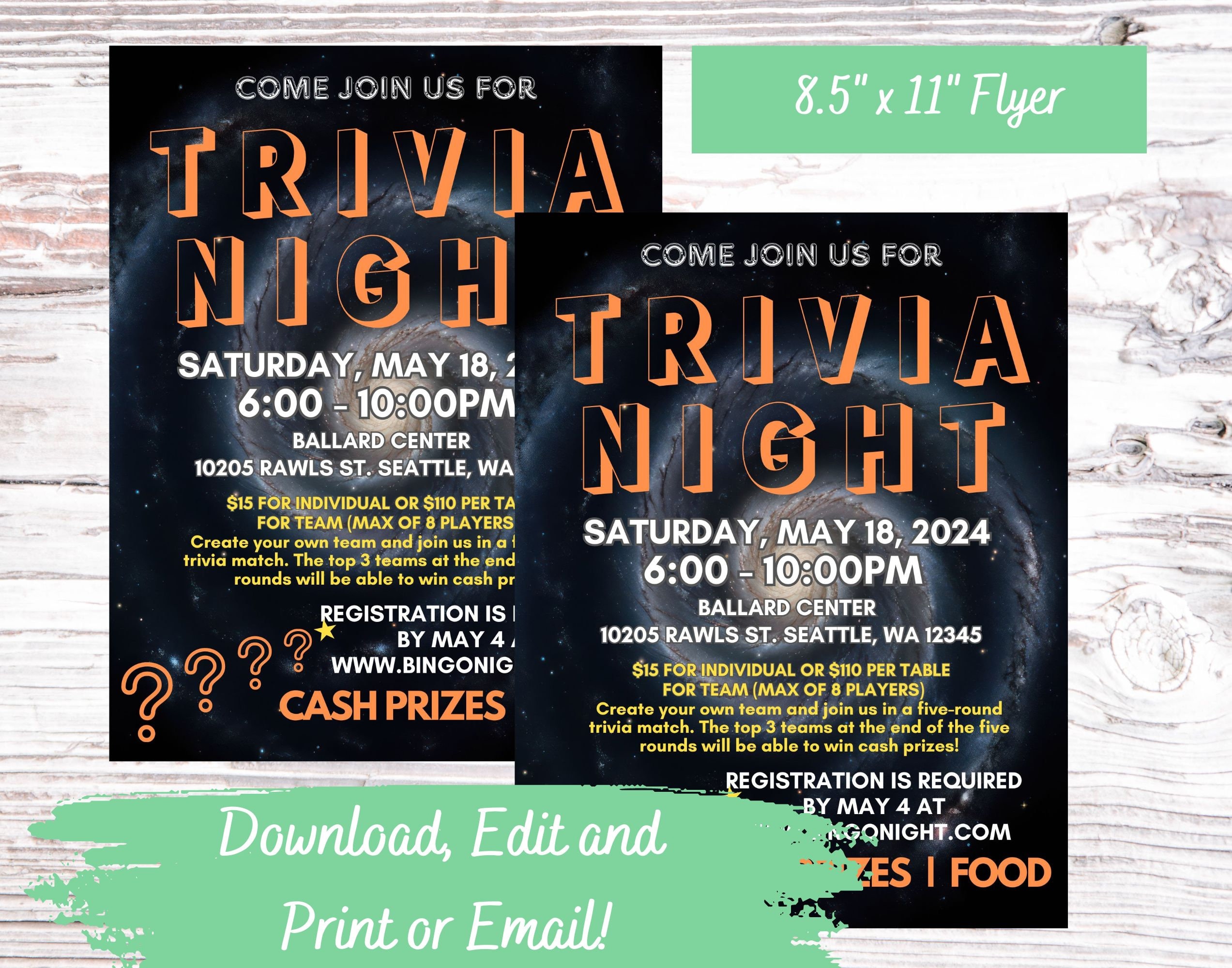 Galaxy Space Trivia Night Invitation Flyer Template, Editable and ...