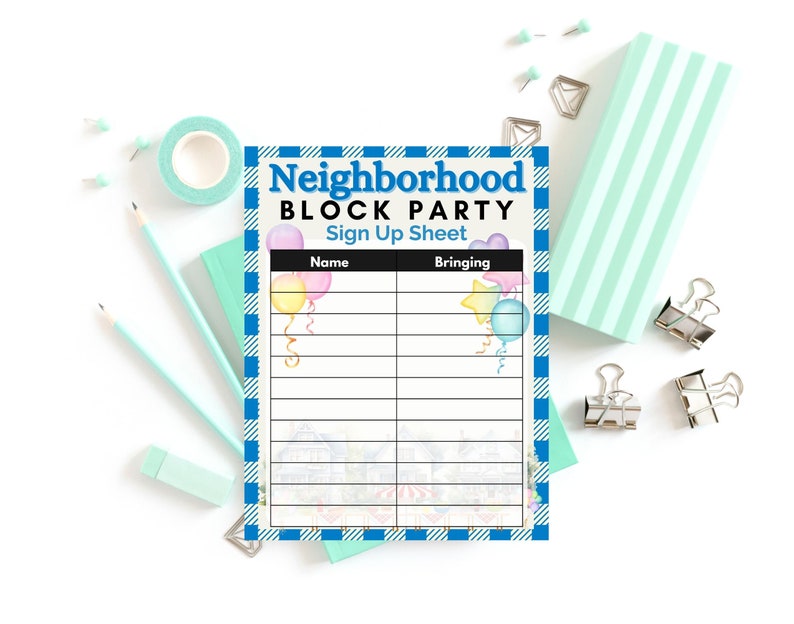 Neighborhood Block Party Event Sign up Sheet Template, Editable and ...