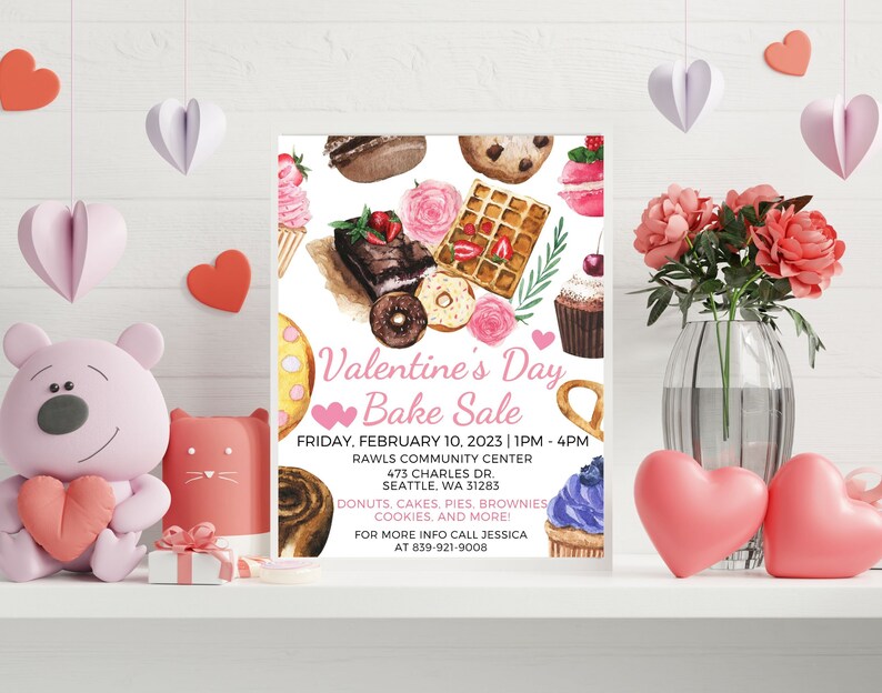 EDITABLE and Printable Valentine's Day Bake Sale Flyer Template ...