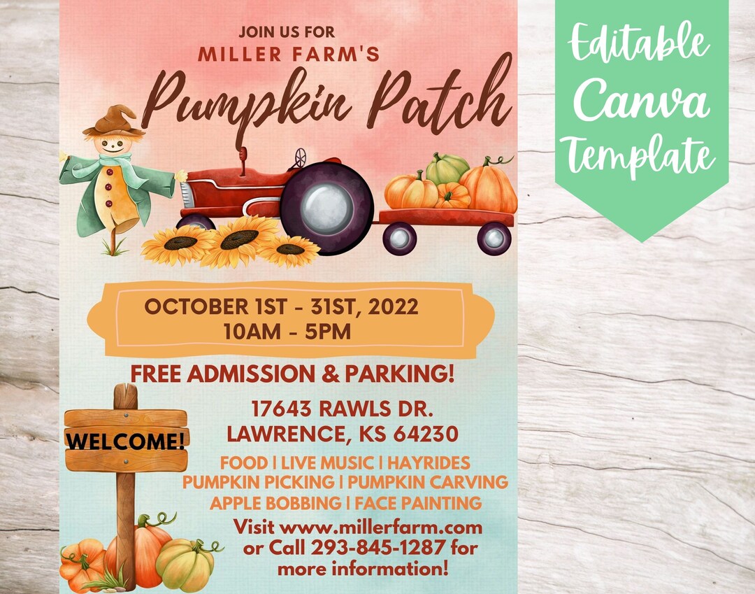 Editable and Printable Fall Pumpkin Patch Invitation Flyer Template ...