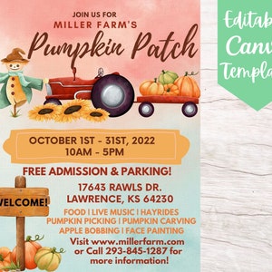 Editable and Printable Fall Pumpkin Patch Invitation Flyer Template ...