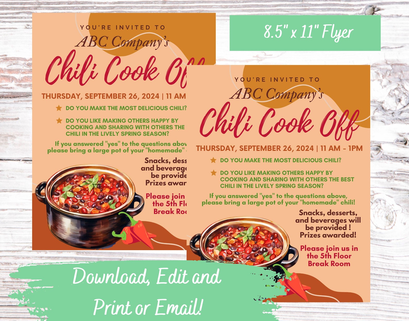 Office Chili Cook off Event Invitation Flyer Template, Editable and ...