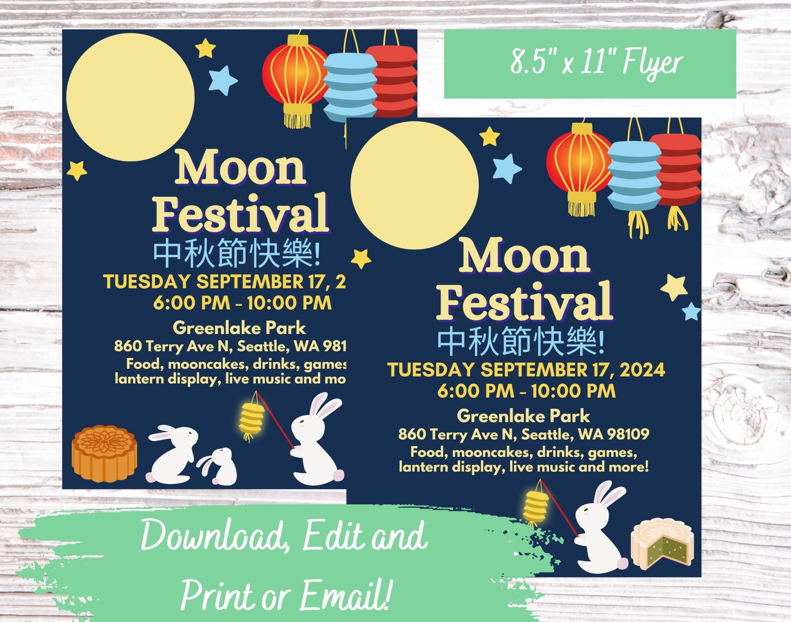 Moon Festival Event Invitation Flyer Template, Editable and Printable ...