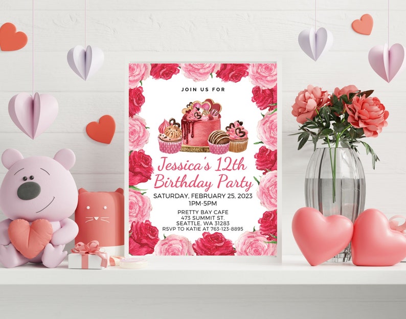 EDITABLE and Printable Rose Birthday Party Invitation Flyer Template ...