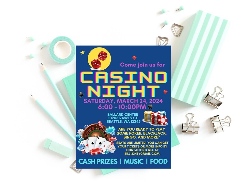 Casino Night Fundraiser Event Invitation Flyer Template (editable and ...