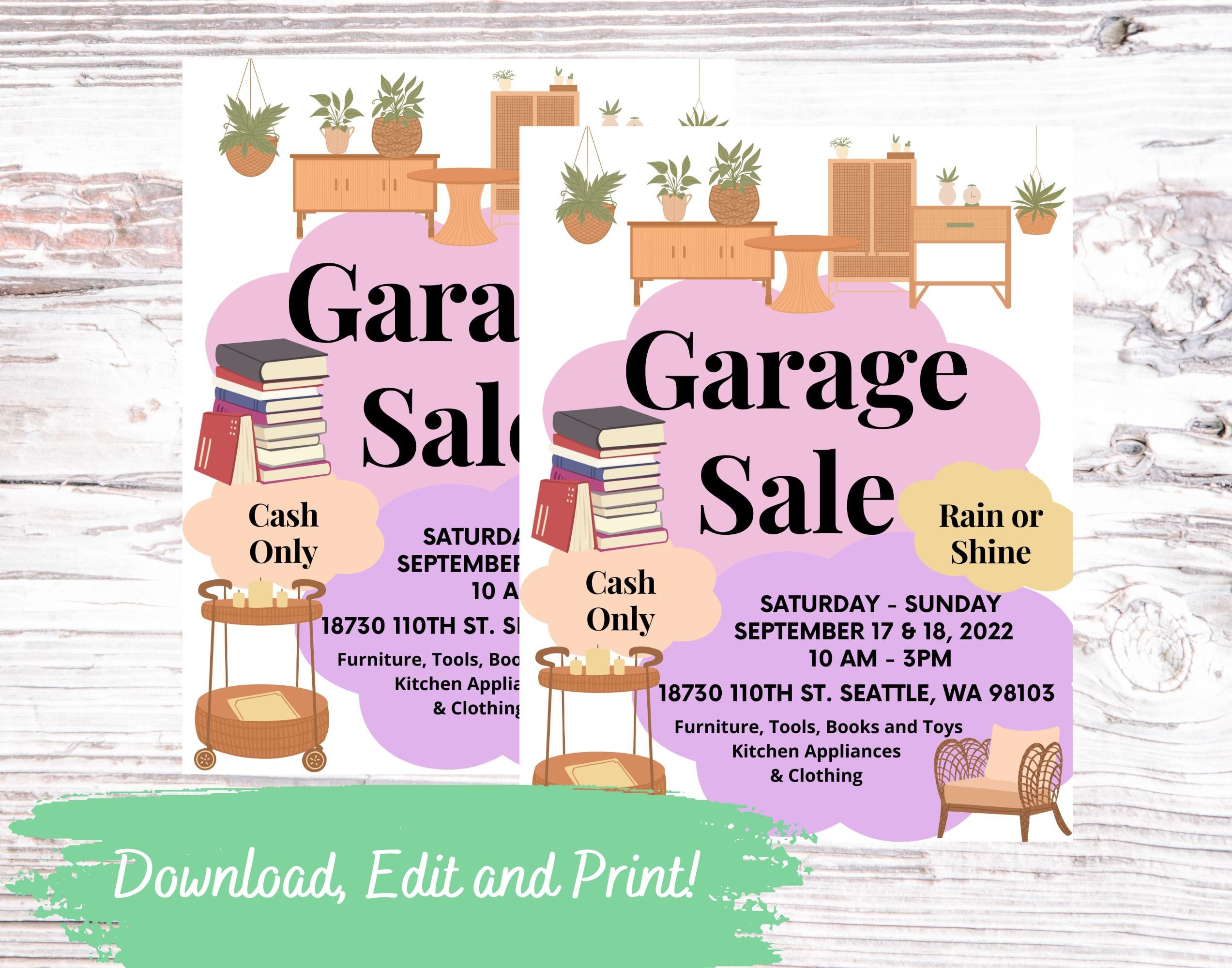Editable and Printable Garage Sale Flyer Template, Instant Download and ...