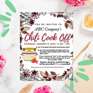 EDITABLE and Printable Winter Chili Cook off Flyer and Sign up Sheet ...