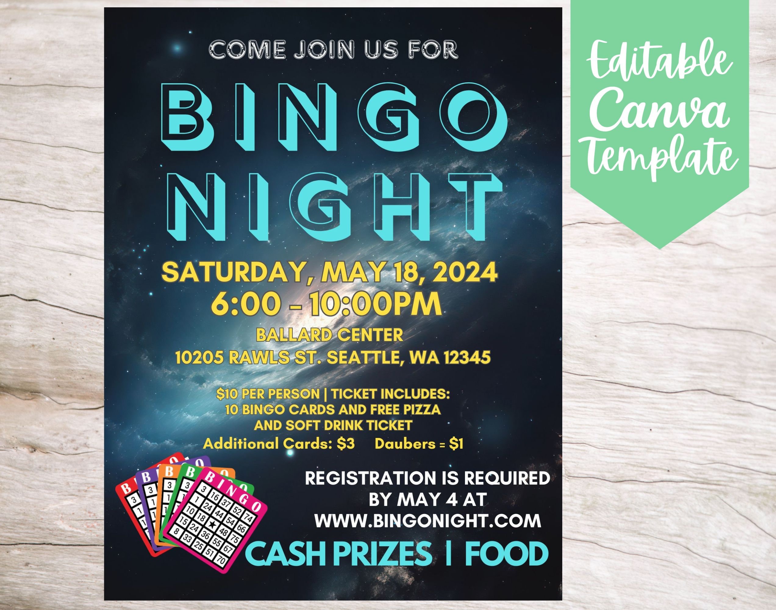 Galaxy Space Bingo Night Flyer Template for Bar, Community Event ...