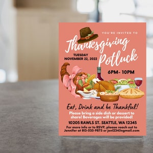 EDITABLE and Printable Thanksgiving Potluck Flyer and Sign up Sheet ...