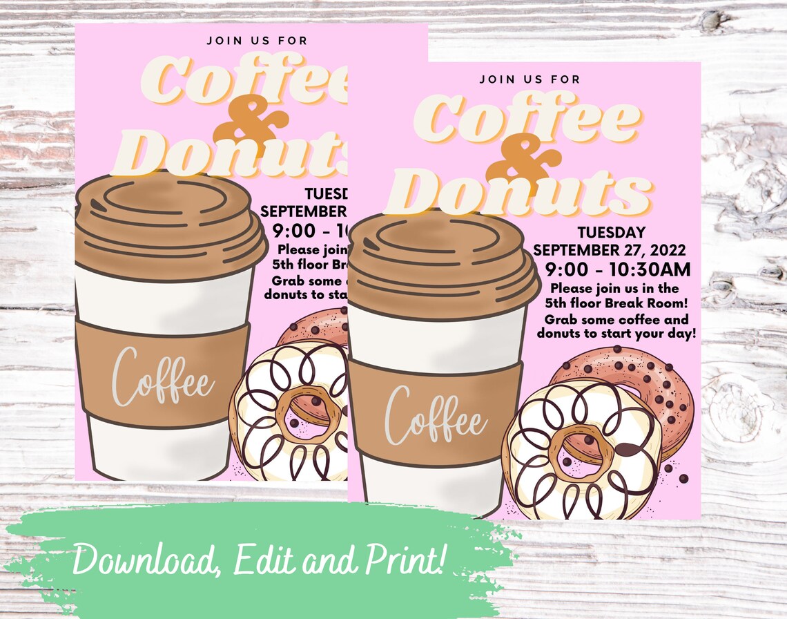 Editable Coffee and Donuts Event Invitation Flyer Template, Instant ...
