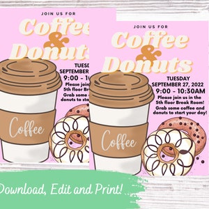 Editable Coffee and Donuts Event Invitation Flyer Template, Instant ...