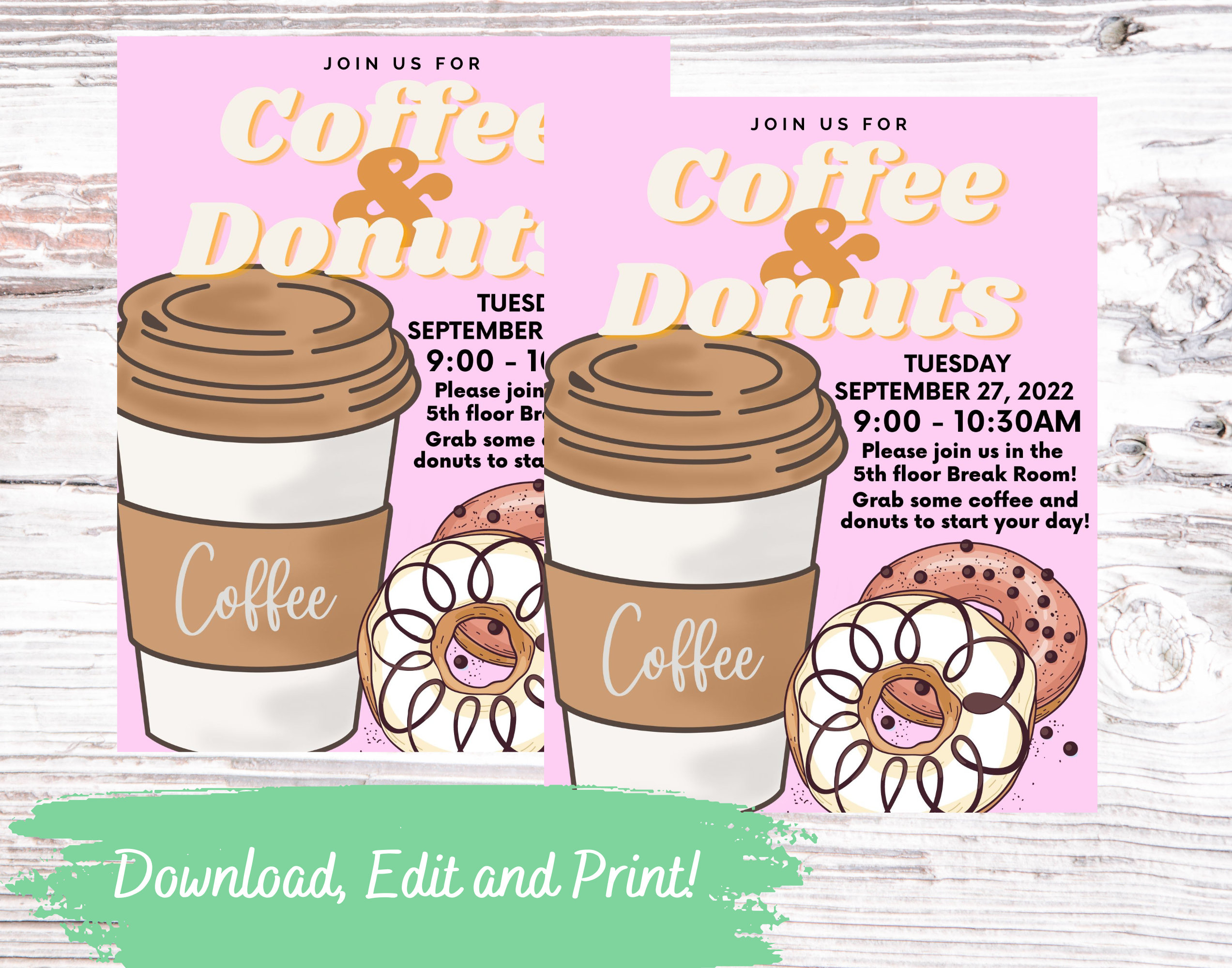 Editable Coffee and Donuts Event Invitation Flyer Template, Instant ...
