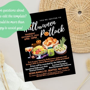 Spooky Halloween Potluck Event Invitation Flyer Template, Editable and ...