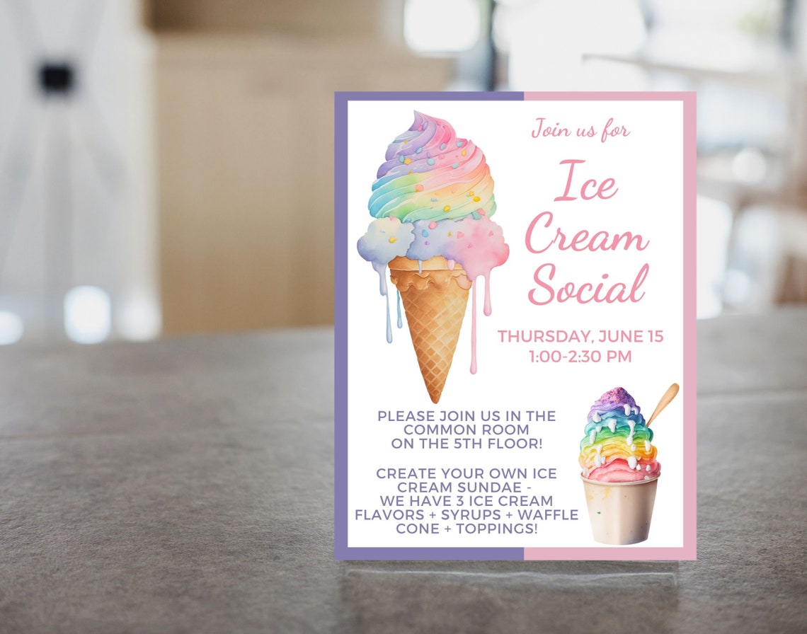 EDITABLE and Printable Ice Cream Social Flyer Invitation Template ...