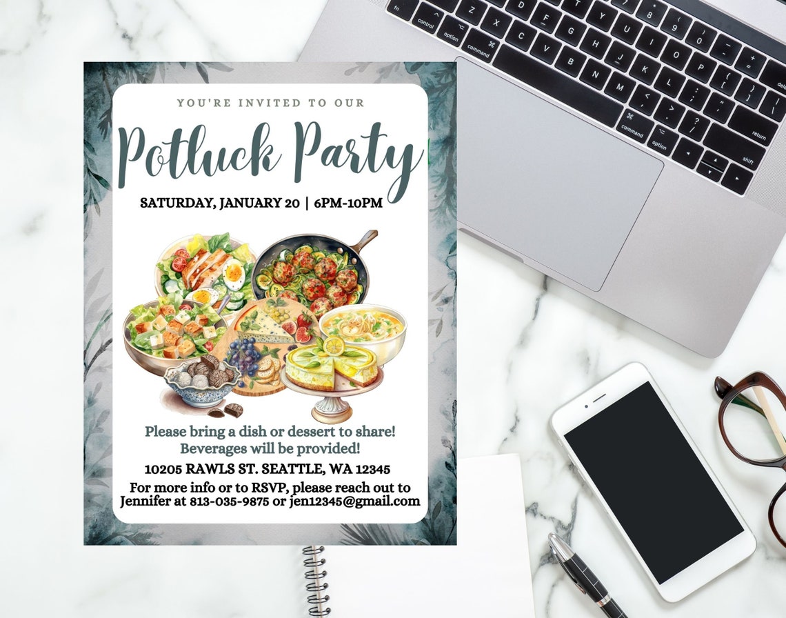 EDITABLE and Printable Office Potluck Party Event Invitation Template ...