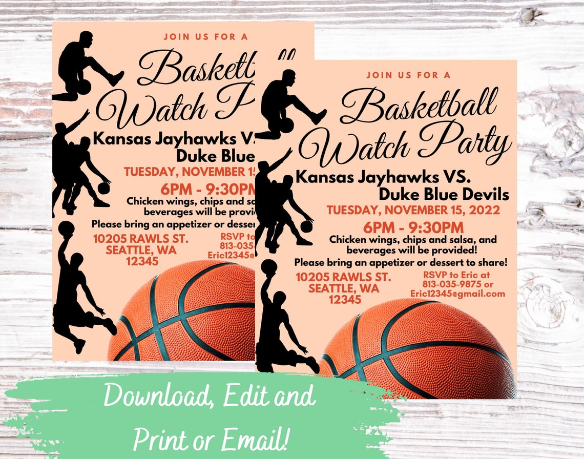 Editable and Printable Basketball Watch Party Invitation Flyer Template ...