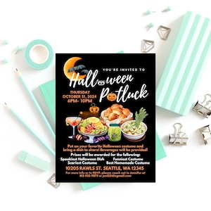 Spooky Halloween Potluck Event Invitation Flyer Template, Editable and ...